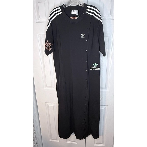 adidas | Dresses | Adidas Originals Threestripe Black Maxi Dress Womens ...